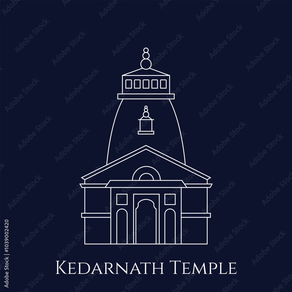 Editable Outline Vector of Kedarnath Temple on Blue Background for ...
