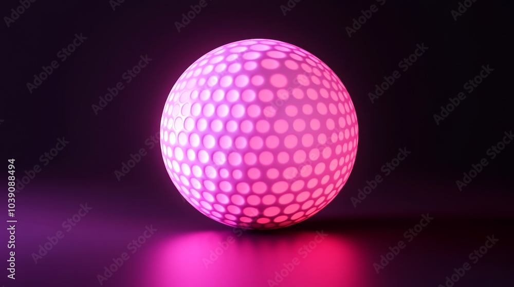 Golf ball in 3D, lit with a soft pink aura, centered on a matte black ...