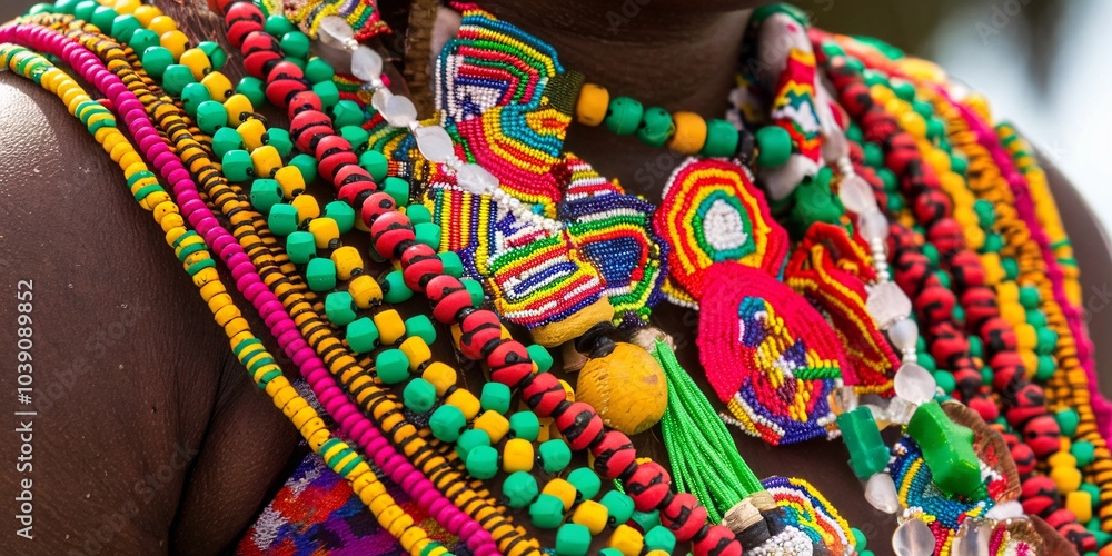 Zulu Reed Dance Attire. A close-up of vibrant beads and traditional ...