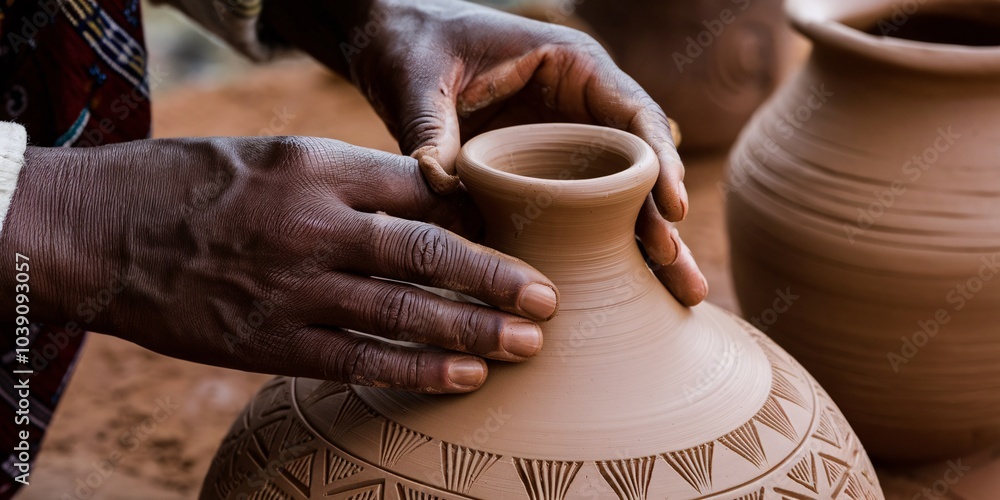 Hausa Pottery in Nigeria. A close-up of hands molding clay into ...