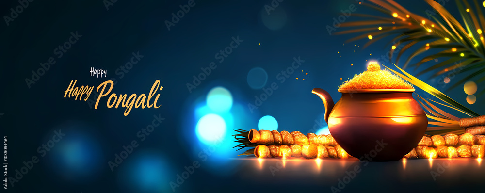 Happy Pongal festival greeting background with sweet jaggery palace pot ...