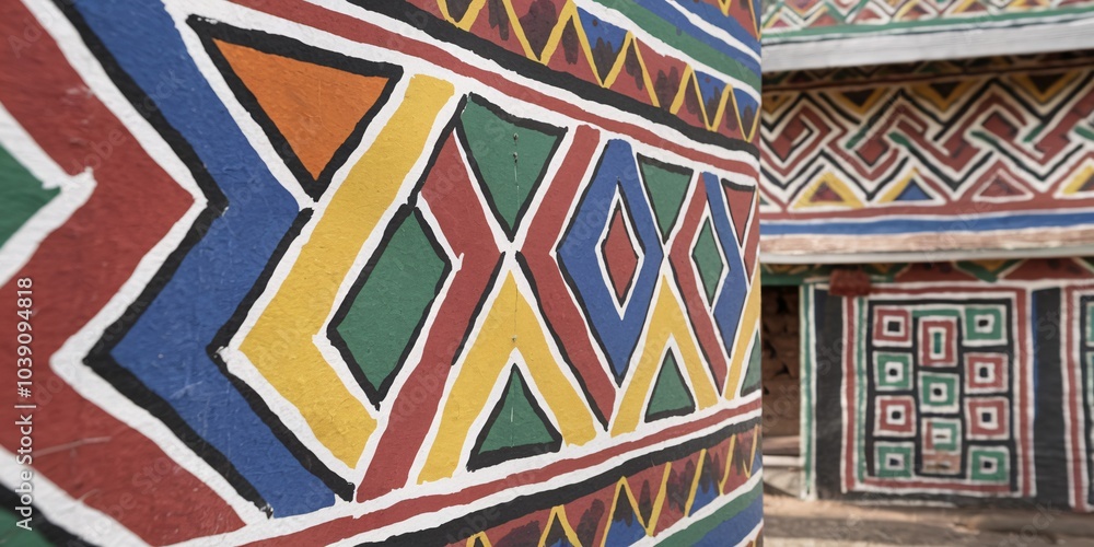 Intricate Ndebele House Painting. A close-up of the vibrant, geometric ...