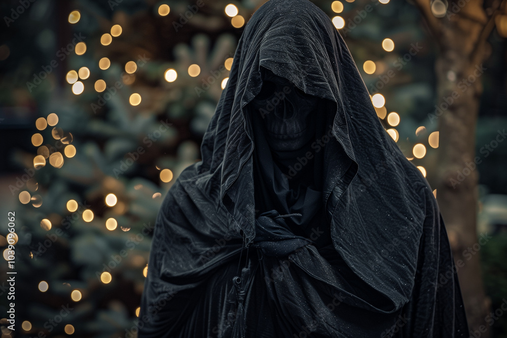 Ghost of Christmas Future appearing as a dark-robed specter showing ...