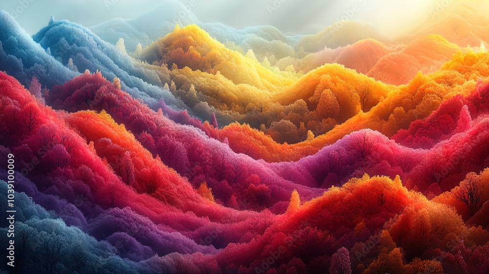 A mesmerizing landscape featuring rolling hills adorned with vibrant ...