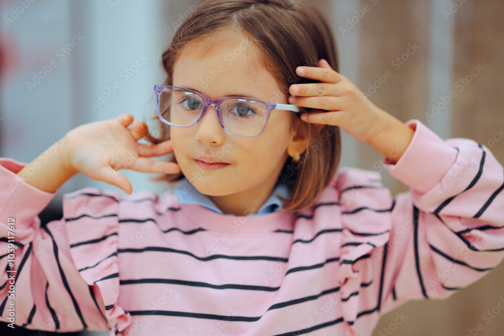 Cute and adorable Little Girl Wearing Stylish Eyeglasses. Young kid ...