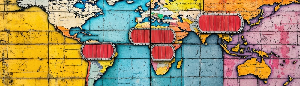 Colorful world map with highlighted regions for travel destinations ...