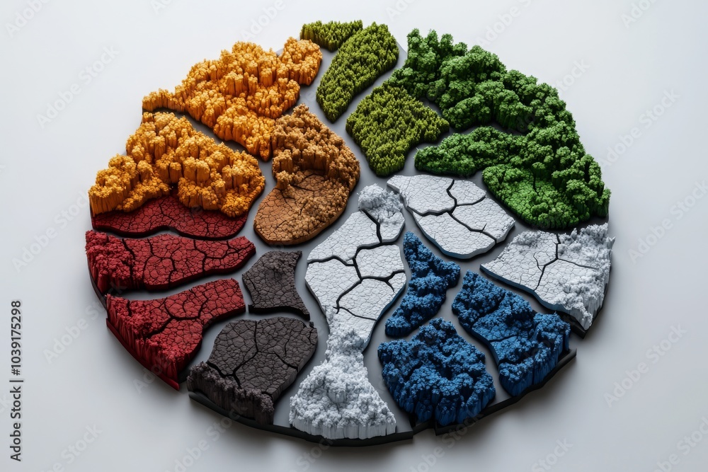 Photo & Art Print Fantasy landscape segmented by regions, each area ...