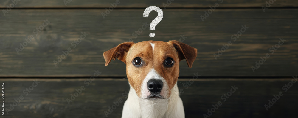 Curious dog with question mark above its head, symbolizing curiosity ...