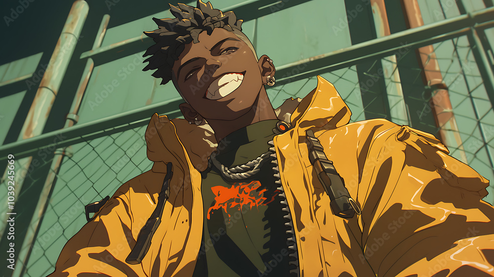 young black african boy anime character rapper style Stock Illustration ...