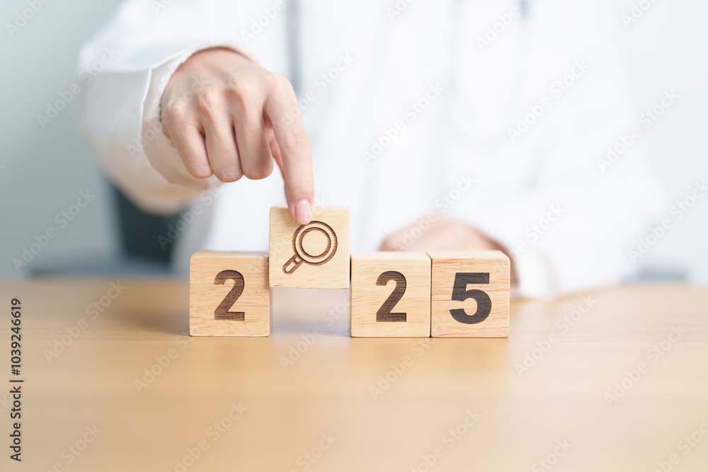 Happy New Year 2025 with Smile block against doctor. Health, Healthcare ...