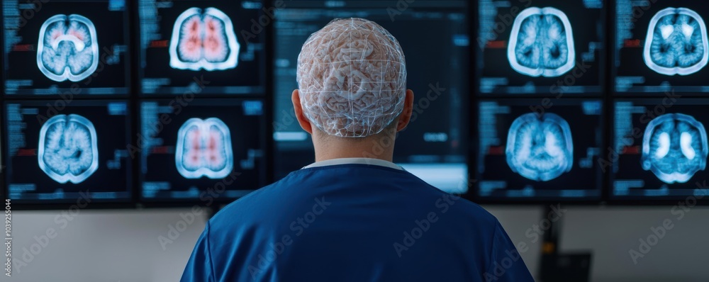 Doctor using 3D printing for diagnostics, holographic 3D scan on ...