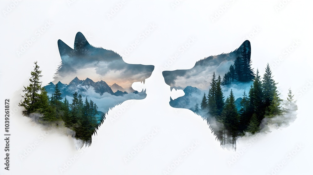 Ethereal silhouetted wolves howling against a night sky their forms ...