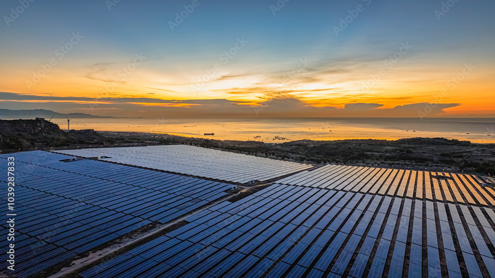 Solar panels reflect sparkling light From the sun ,Clean energy and ...
