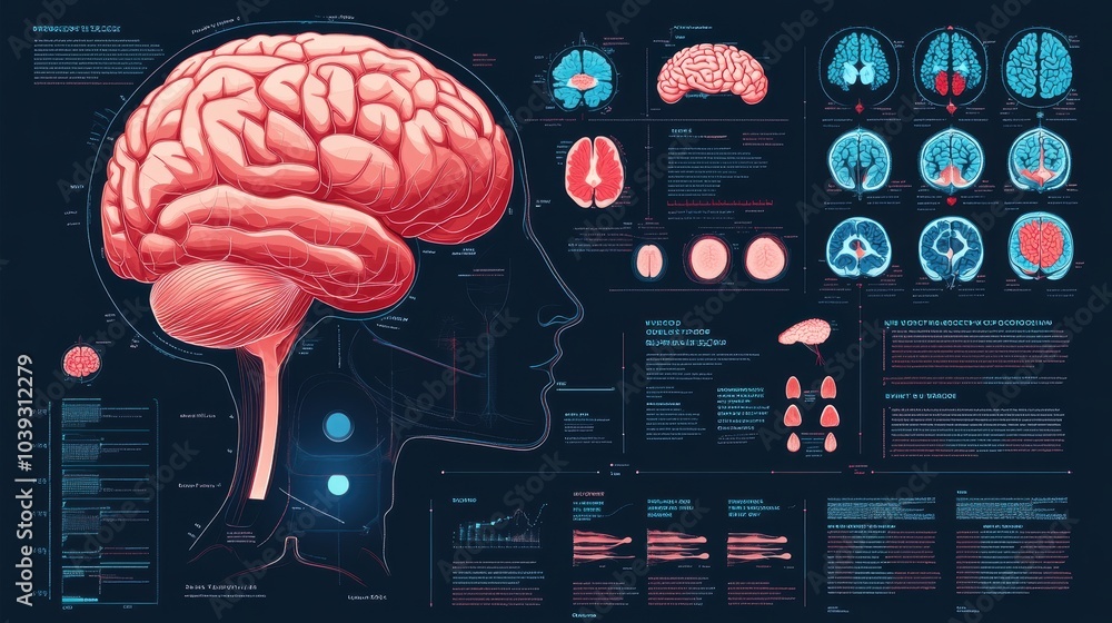 Medical infographic explaining the anatomy of the human brain, with ...