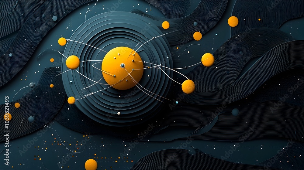 Stylized paper cut depicting the atomic structure with electrons ...