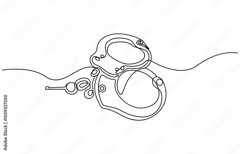 one line drawing of isolated vector object - handcuffs, One line ...