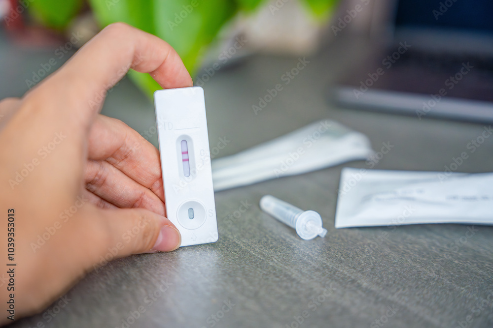 Rapid Antigen Test kit with with Positive result during swab COVID-19 ...