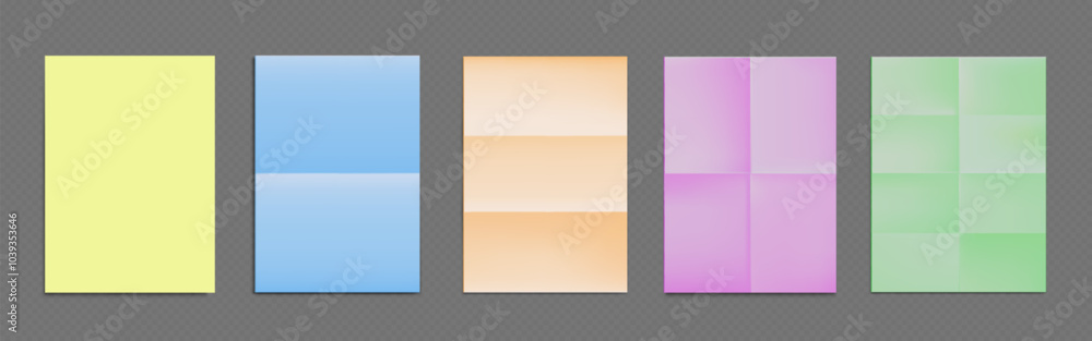 Folded colored paper mockup. Realistic 3d set of notebook sheet with ...