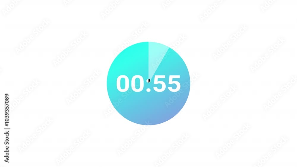 One minute countdown timer animation from 60 seconds to 0 seconds with ...