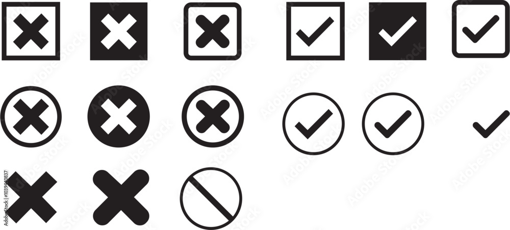 Check box tick mark icon set button correct right wrong buttons or yes or no checkmark red cross ...
