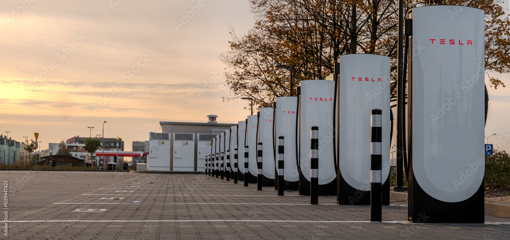 Tesla charging station equipped with the latest generation of ...