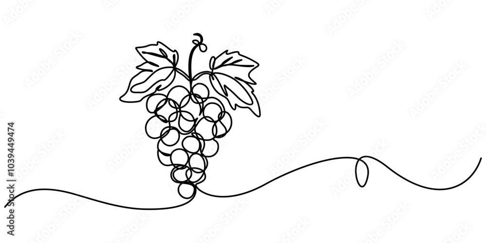 Poster Continuous Line Drawing Of Grapes On A Transparent background ...