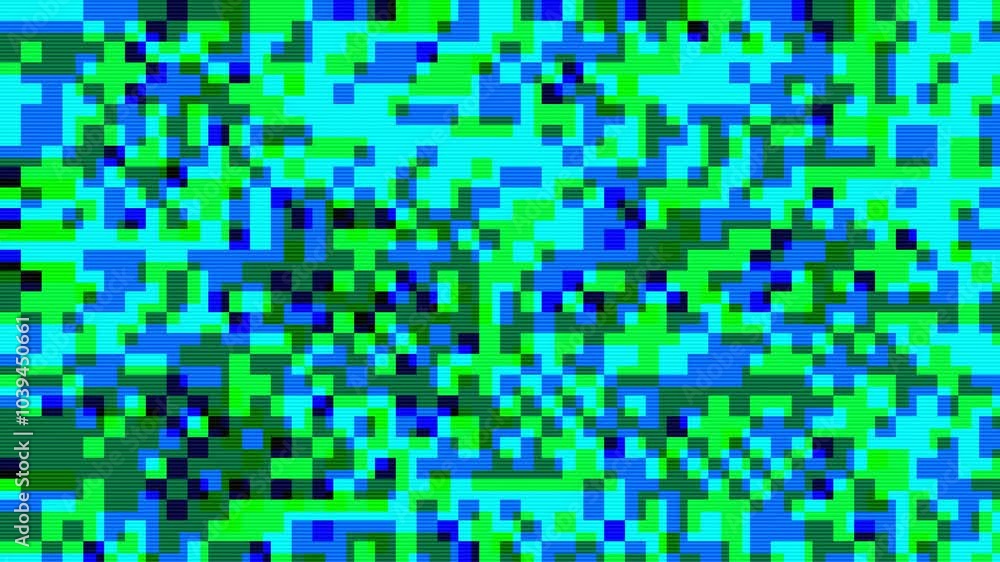 Abstract pixelated interlaced green blue 8 bit cyber retro game Glitch ...