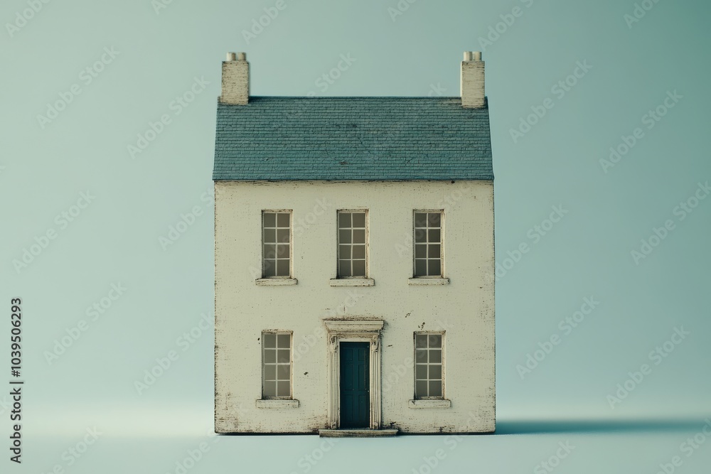 Isolated model of a classic two story house on a light background ...