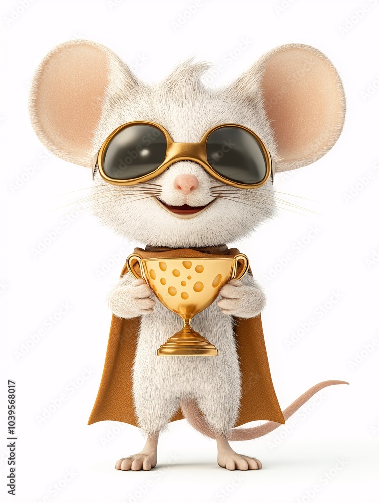 Super Mouse Triumphant: A 3D cartoon mouse, clad in a golden cape and ...