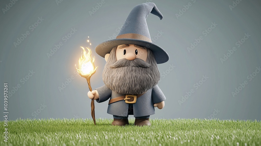 Whimsical Wizard: A charming and friendly cartoon wizard with a long ...