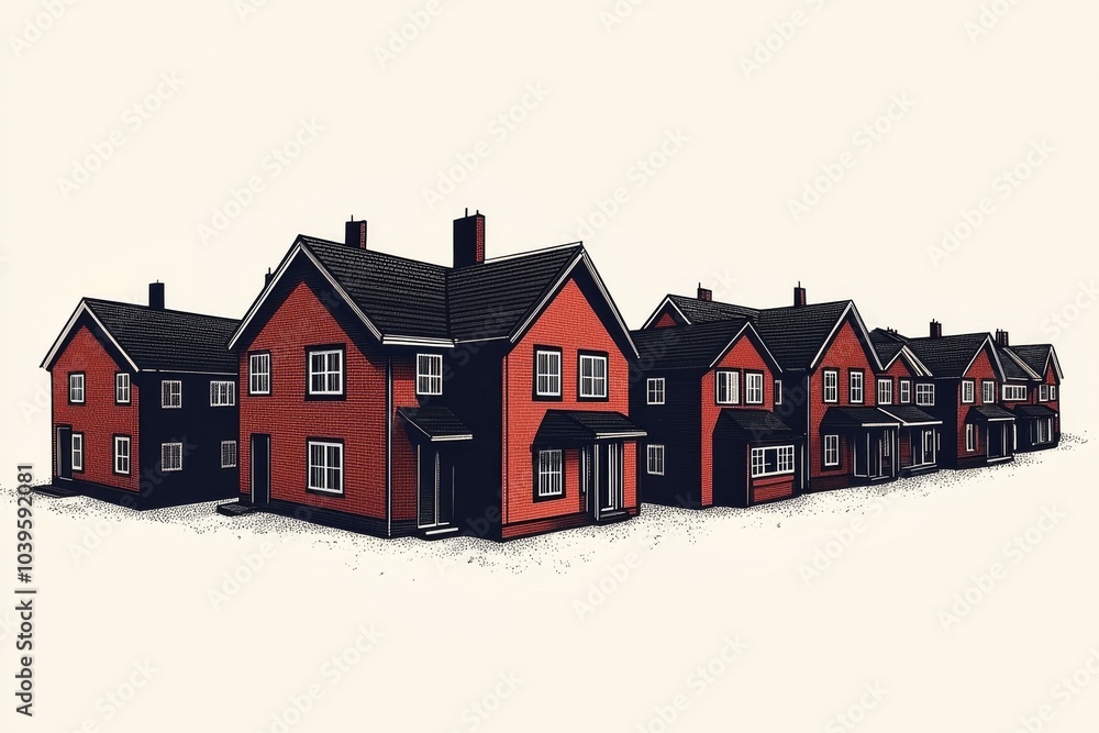 Illustration of traditional red brick row houses symbolizing urban ...