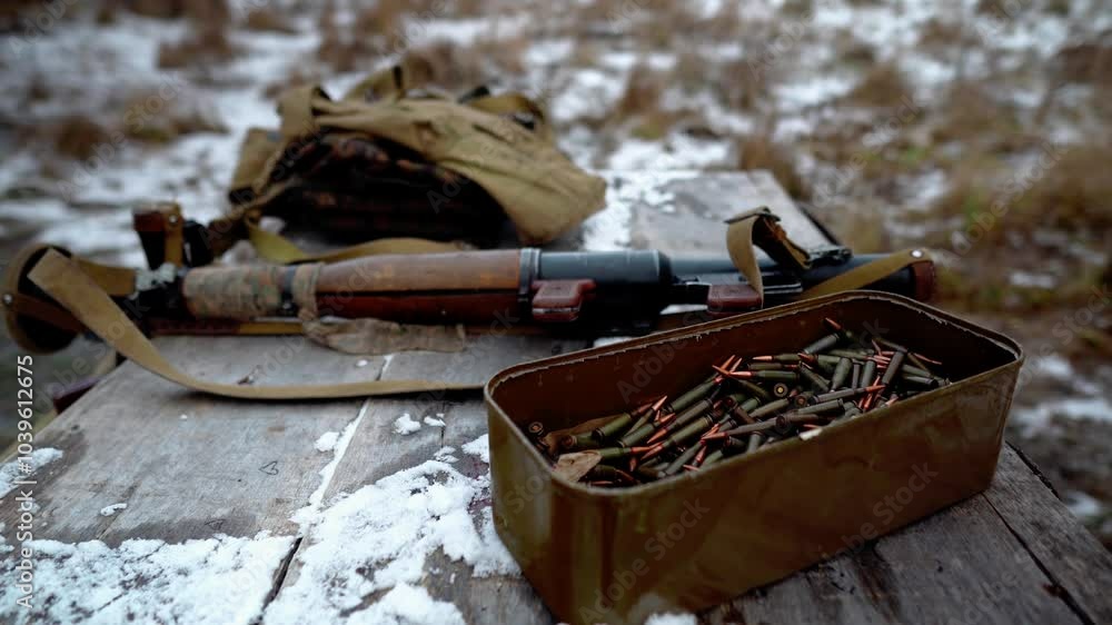 A box of machine gun ammo. There are a lot of machine gun ammo on the ...