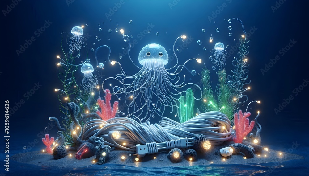 3d rendered wire cartoon characters explore an underwater world made ...