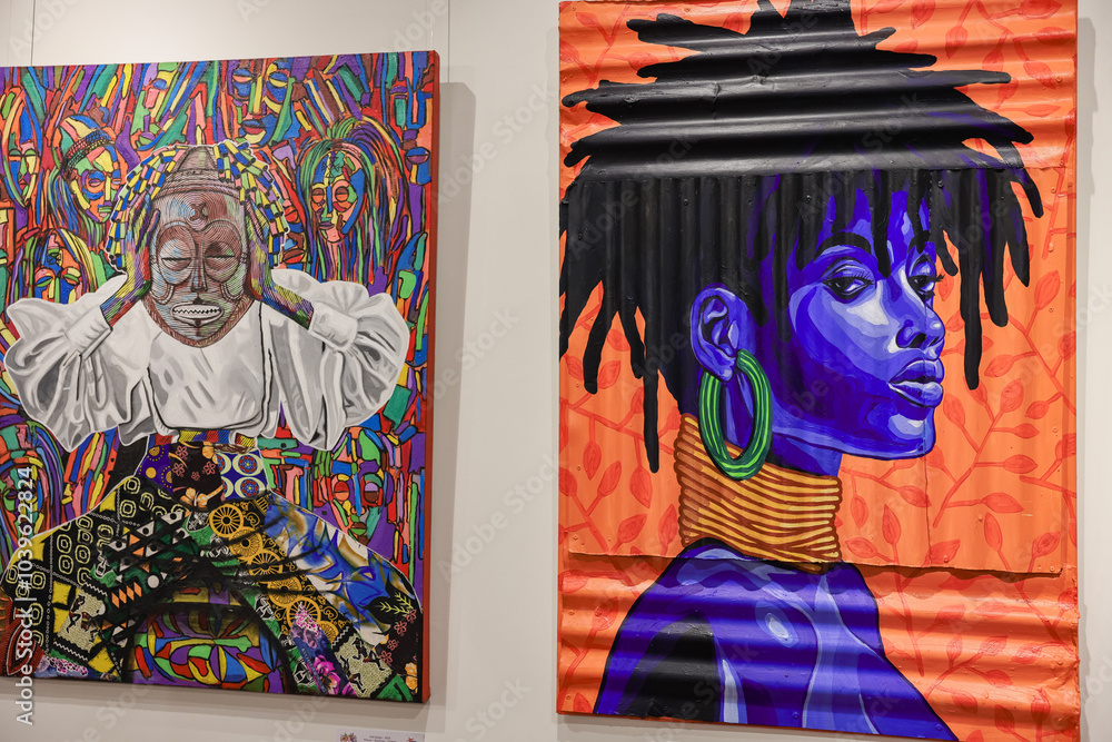 Luanda, Angola - May 17, 2024: Exhibition of contemporary African art ...