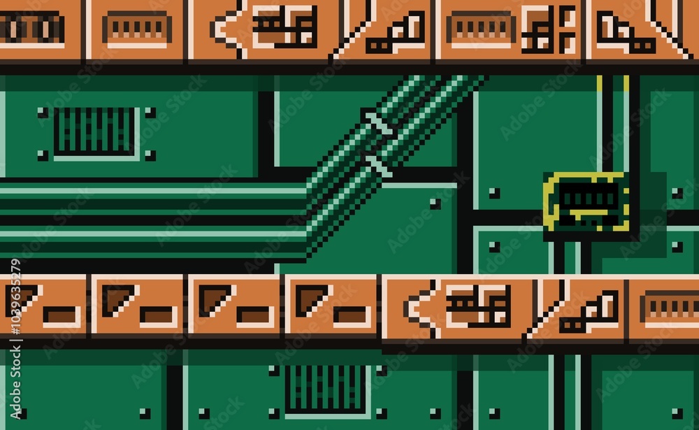 Pixel art 2D Dungeon Steel Green Wall Texture with pipe, electrical box ...