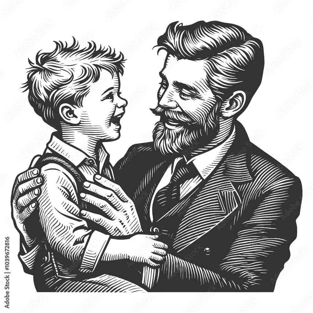 smiling father embracing his young son, warmth and affection in a ...