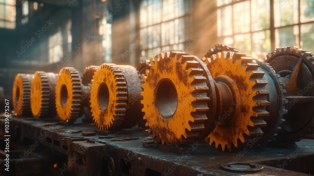 Rusty Relics: Abandoned Factory with Weathered Gears and Cogs Stock ...