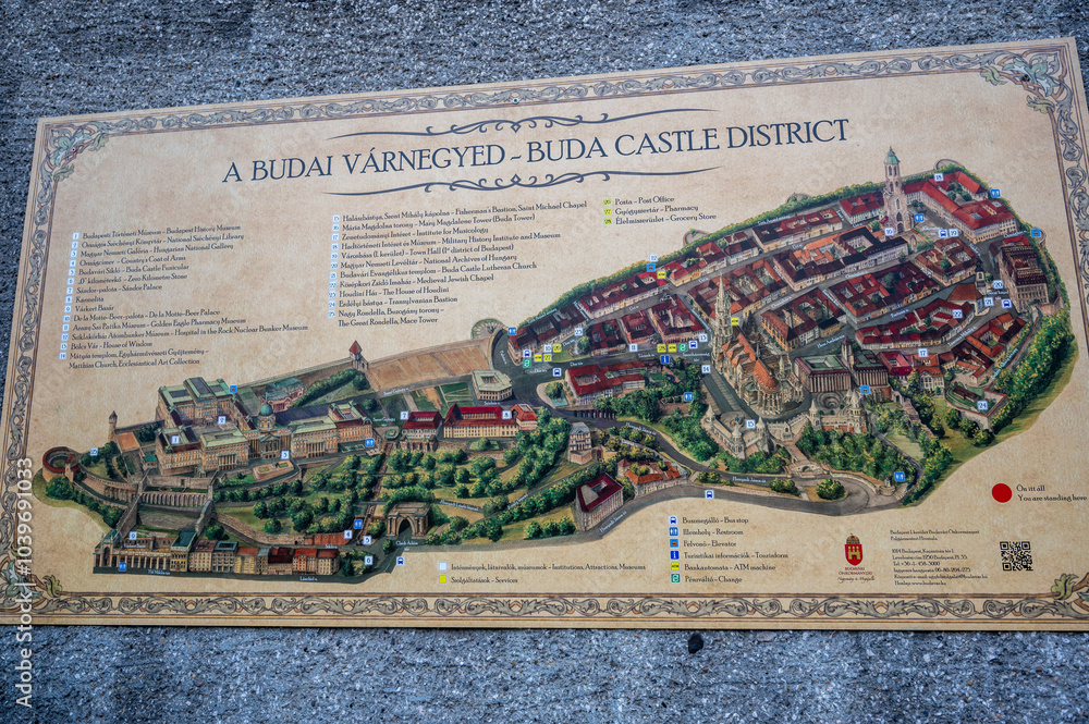 Budapest, Hungary. August 26, 2022. Tourist information board with a ...