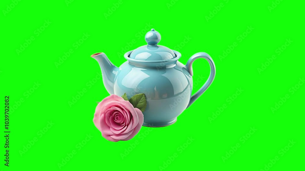 teapot with flowers green screen animation motion graphic with chroma ...