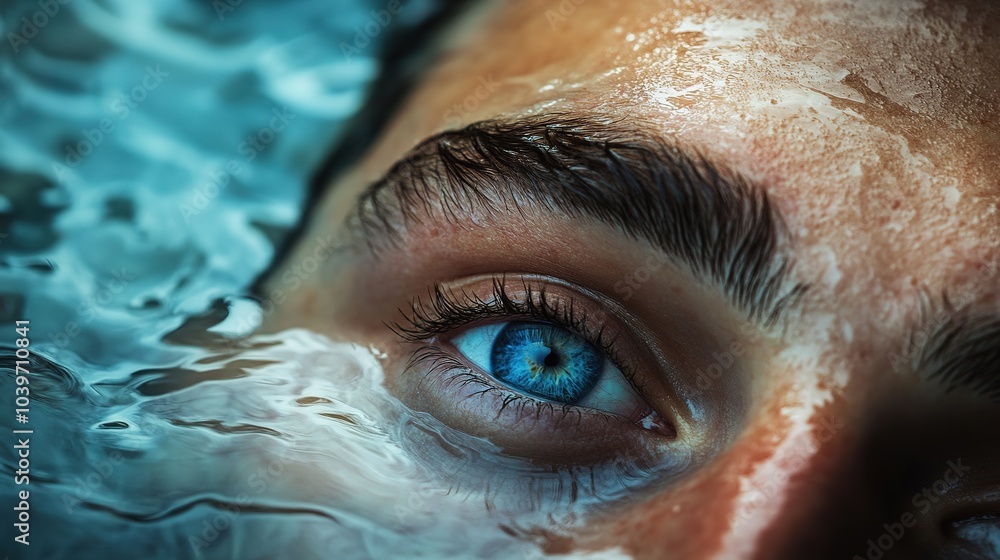 Captivating Blue Eyes of a Thirty-Something Man Afloat on Water Surface ...