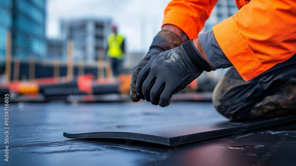 A rugged worker's hand displaying a flexible, durable piece of EPDM ...