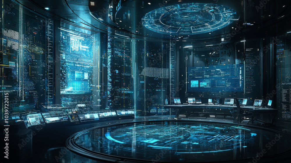 Future sci-fi scene supercomputer control center Stock Illustration ...