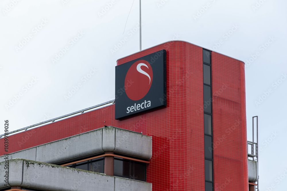 Selecta logo sign on the building, Selecta leader in Food-Tech, coffee ...