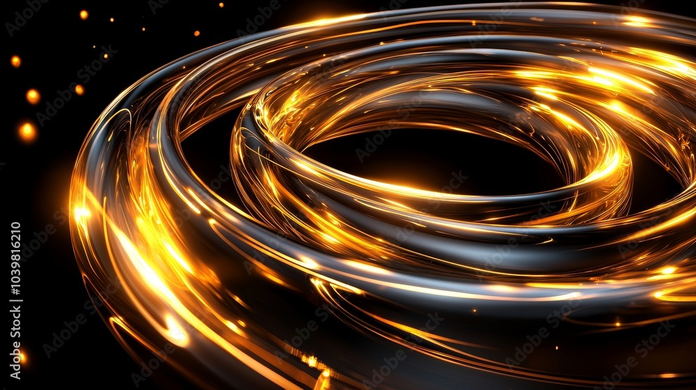 A dynamic top-down view of abstract golden light, spiraling outwards in ...