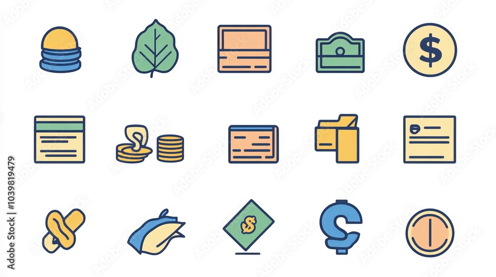 Colorful line icon set related to money and finance, featuring payment ...