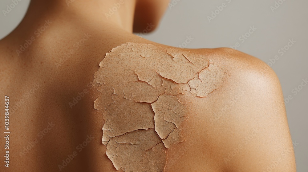 2410 17.Rear view of a woman back and shoulder, with visible peeling ...