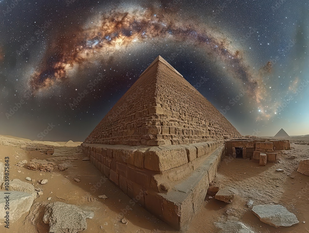 the great pyramid of giza stands majestically beneath a starry night ...