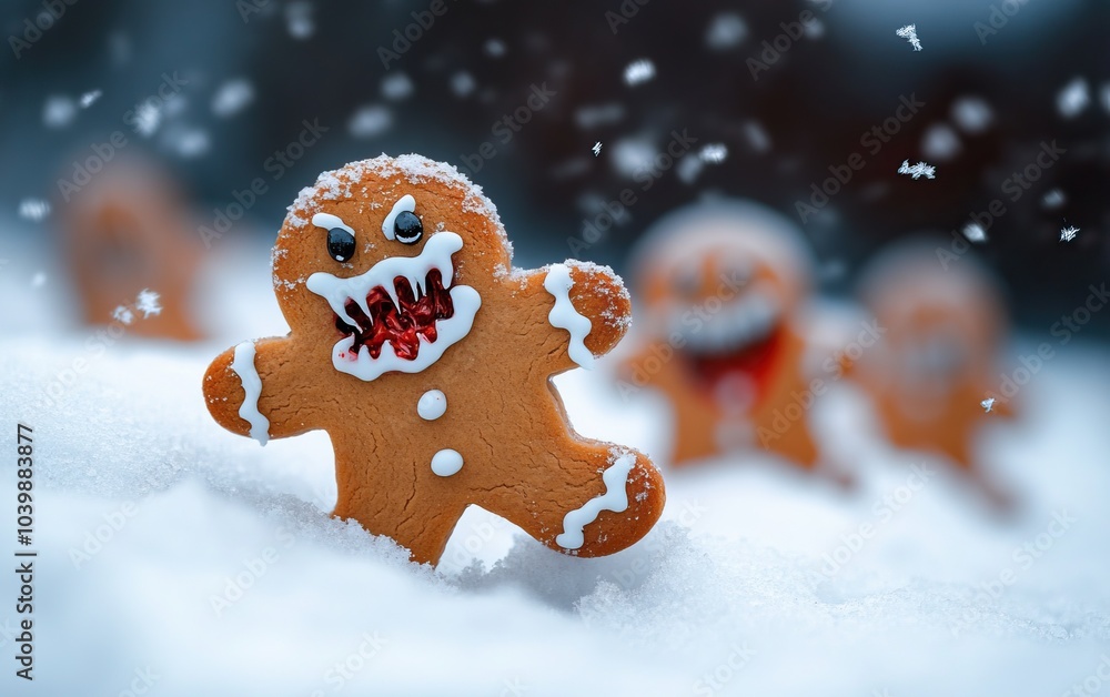 Spooky gingerbread man in the snow, perfect for festive decorations and ...