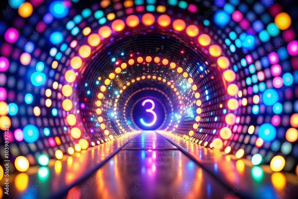 ภาพประกอบสต็อก Countdown Tunnel in 3D Animation with Bokeh Effect for Stunning Visual Impact and ...