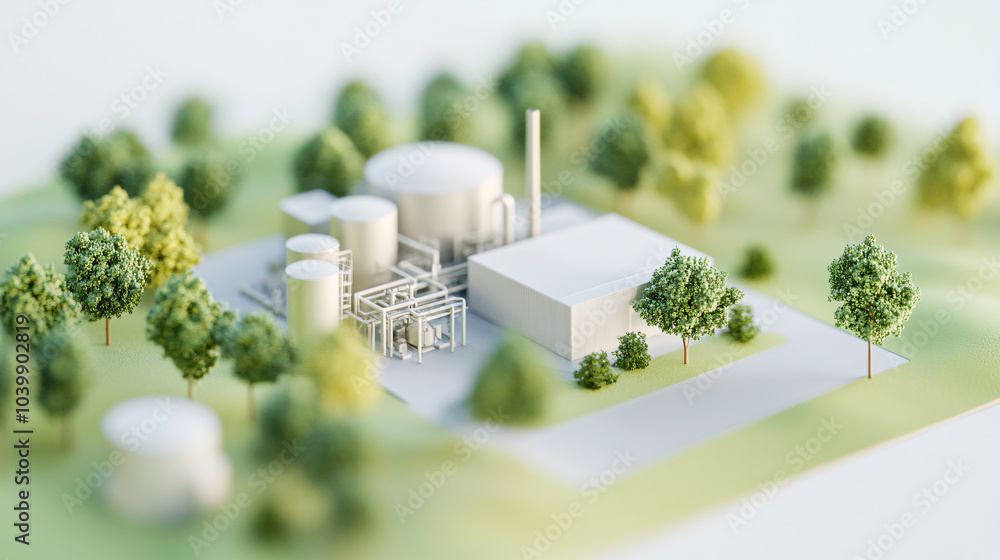 In the middle of a green landscape, a cutting-edge biofuel plant ...
